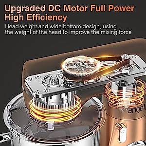 Mini Angel Stand Mixer,10-Speed Kitchen Electric Mixer,Tilt-Head Food Mixer with Dough Hook, Wire Whisk, Flat Beater, Stainless Steel Bowl (5.5QT, Yellow)