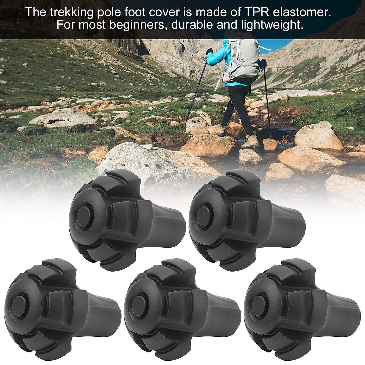 RiToEasysports 5Pcs Stick Tip Set,Trekking Pole Tip Cover Nonslip and Increase The Tip Grip Alpenstocks Accessory Climbing Stick