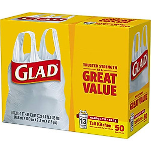 GLAD Tall Kitchen Trash Bags, 13 Gallon Handle Tie Trash Big for Kitchen, Unscented, 50 Count (Pack of 4)