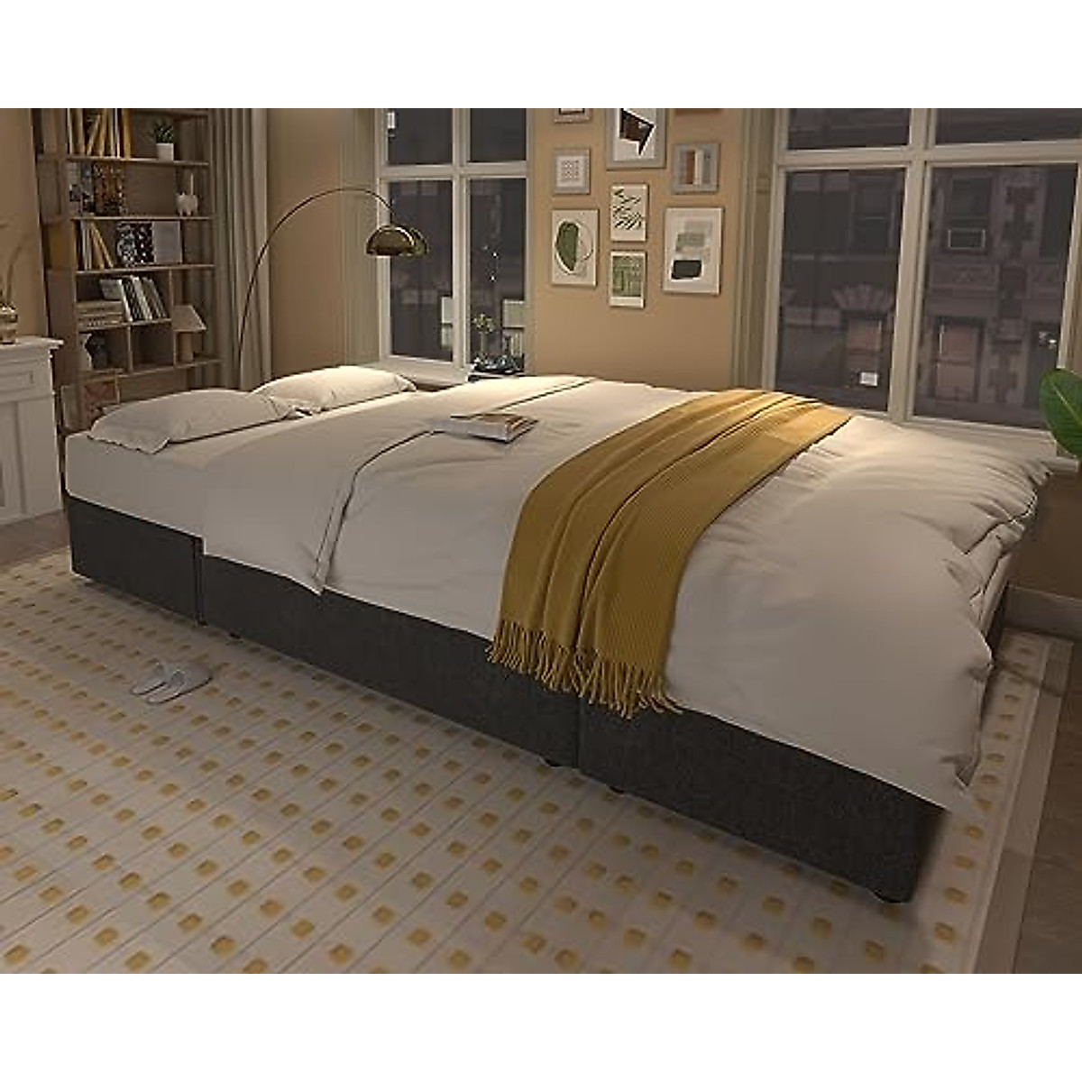 VanAcc Sleeper Sofa, 110 inch Oversize - 2 in 1 Pull Out Bed, Sectional Sleeper Sofa with Double Storage Chaise for Living Room, Grey Linen Couch