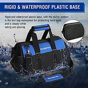 WORKPRO 16-inch Wide Mouth Tool Bag with Water Proof Molded Base