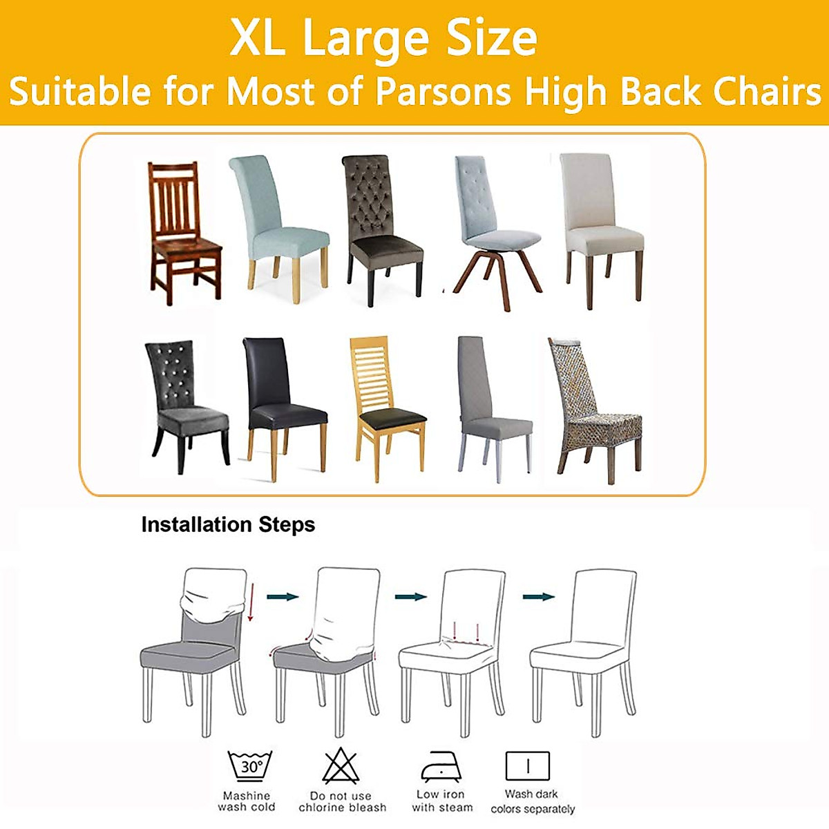 Stretch Dining Chair Slipcovers, XL/Oversized Removable Washable Soft Spandex Extra Large Dining Room Chair Covers for Kitchen Hotel Table Banquet Solid Color (2 Per Set, Gray)