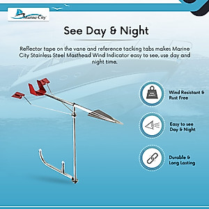 MARINE CITY 316 Grade Stainless Steel Marine Sailboat Masthead Wind Direction Indicator 14-1/2 Inches Stainless Steel LED Light for Marines – Boats – Yachts (Pack of 1)