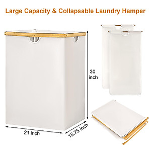 WOWLIVE 165L Double Laundry Hamper with Lid Bamboo Laundry Basket 2 Section,Large Dirty Clothes Hamper with Removable Laundry Bags,Laundry Bin Organizer Storage for Dorm,Bedroom,Bathroom,Beige