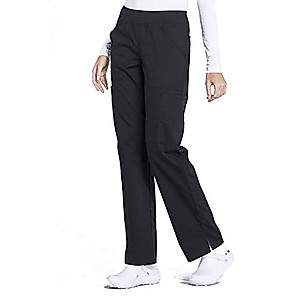 CHEROKEE Workwear Professionals Women Scrubs Pant Mid Rise Straight Leg Pull-on Cargo WW170, M, Black