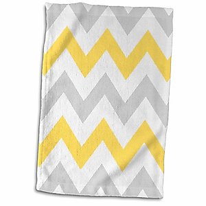 3D Rose Yellow and Grey Chevron Zig zag Pattern Gray White Zigzag Stripes TWL_179795_1 Towel, 15" x 22", Multicolor