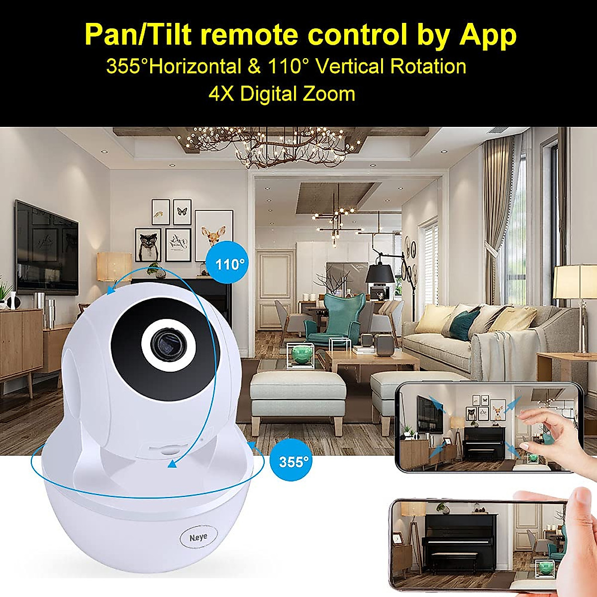 WiFi Security Home Camera，Baby Monitor Wireless IP Camera with Night Vision Two Way Audio Cloud Storage， Supports 5G WiFi，up to 128GB（White） Indoor Camera