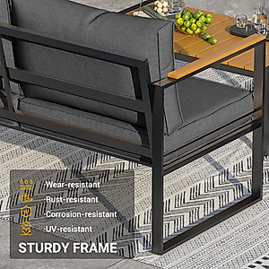 UDPATIO Metal Outdoor Patio Furniture Set, Modern Outdoor Conversation Furniture Sets w/Coffee Table, Sectional Furniture with Thick, Washable and High-Resiliency Sponge Cushions, Deep Grey, 4 PCS