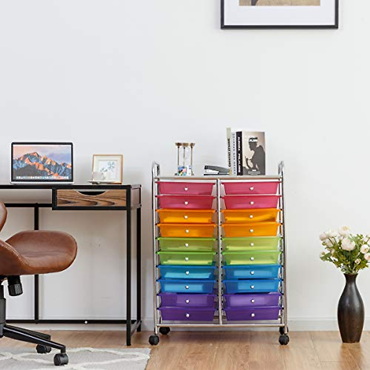 Happygrill 20-Drawer Organizer Cart Tools, Office School Paper Organizer Rolling Storage Cart with wheel