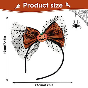 AIUPUOC Halloween Headband Orange Hair Bow Lace Hair Accessories Pumpkin Hair Band Cosplay Hair Decorations Party Hair Supplies 1Pcs
