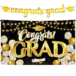Big, Congrats Grad Banner - 72x44 Inch | Shiny Congrats Grad Banner 2022 - No DIY, 10 Feet | Graduation Banner for Class of 2022 Decorations | Large Graduation Banner for Gold Graduation Decorations