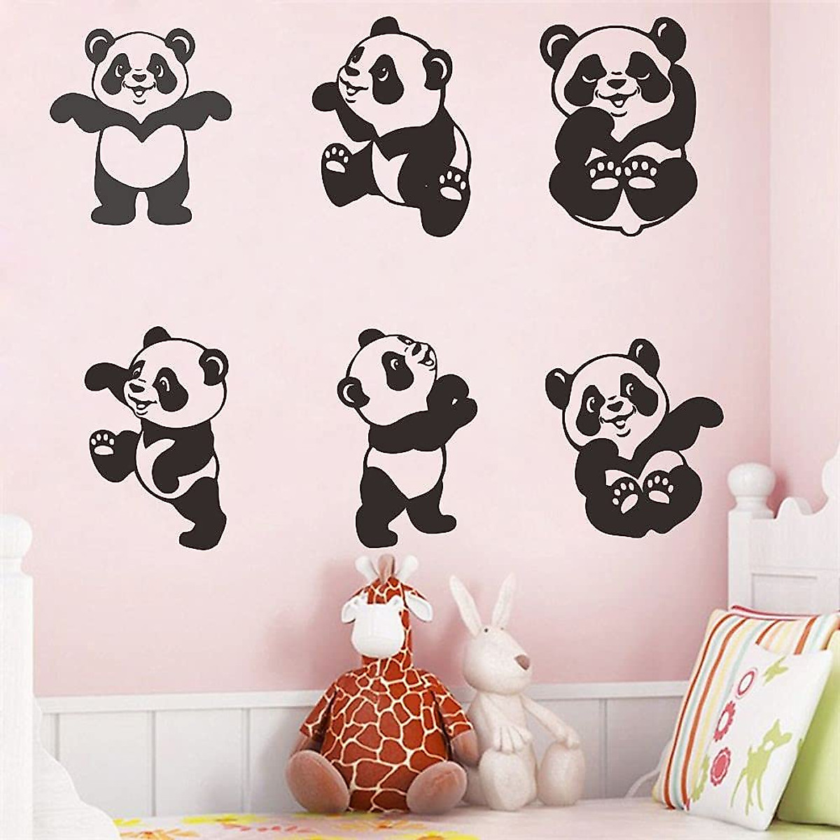 ANFRJJI Panda Wall Decals Room Décor - Panda Bamboo Wall Art Vinyl Stickers - Panda Decorations Pictures for Girls Room Home Bedroom Kids Nursery Room - Animals Wildlife Forest Safari JWH133 (Black)