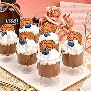 TOFLEN Mini Dessert Cups with Spoons 200 Pcs I Serves 100 I Disposable Mini Appetizer Cups 2 Oz Small Clear Plastic Wine Glasses Goblet Mousse Cups for Mini Desserts, Pudding, Trifle