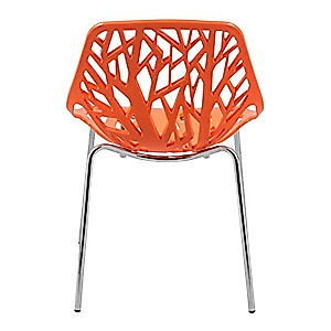 LeisureMod Modern Asbury Dining Chair with Chromed Legs (Set of 4), Orange