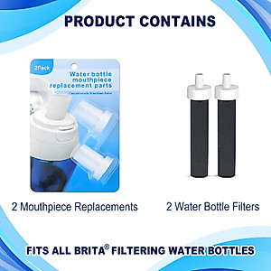 2in1 Brita Water Bottle Filter & Mouthpiece Replacement, Brita Replacement Parts with 2Pcs Brita Water Bottle Filter Replacement & 2Pcs Brita Bite Valve Replacement Compatible with Brita Water Bottle