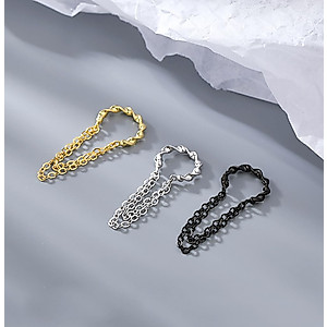 Reffeer Solid 925 Sterling Silver Cuff Earrings Chain Cartilage Wraps for Women Minimalist Cuff Earrings No Piercing (C-Black Gold)