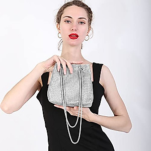 Women's Evening Bag- Upgraded Larger Size Full Rhinestones Bucket Bag Shining Crossbody Bag Shoulder Bag for Party Wedding Date Night (Large (7.9''x7.9‘’x5.1''), Silver)