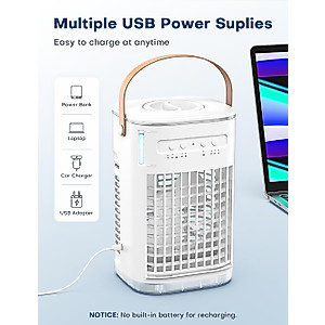 TEMEIKE 4-IN-1 Personal Air Conditioner w/Remote, 2 Ice Packs, 1200ML Tank, 7H Timer for Smart Auto-Off,2 Cool Mist,3-Speed Small Portable Air Conditioner, 7-LED Light Evaporative Air Cooler for Room