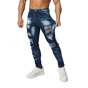 HUNGSON Men's Ripped Skinny Jeans Stretchy Slim Fit Jeans Pants for Men