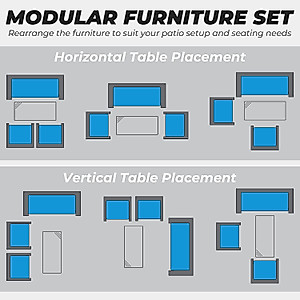 MGHH Patio Furniture Set 4 Pieces Outdoor Furniture Wicker Patio Conversation Sets Rattan Chairs with Soft Cushion and Glass Table for Pool Backyard Garden Balcony Porch Small Space,Black and Khaki