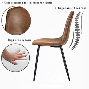 FurnitureR Dining Chairs Comfortable Upholstered Side Seating Armless for Home Kitchen Bedroom Living Room Guest Restaurant Cafe (Brown, Set of 4)