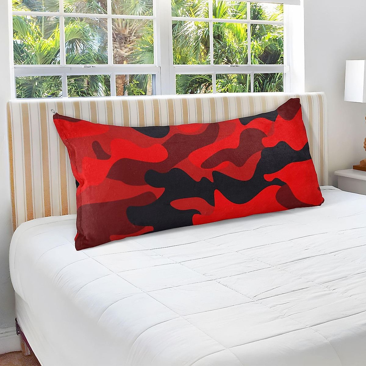 Red Camo Pillowcase for Hair and Skin Body Pillow Cover Long Bedding Pillowcases 20"X 54" Flannel Pillow Cases with Zipper for Sleeping