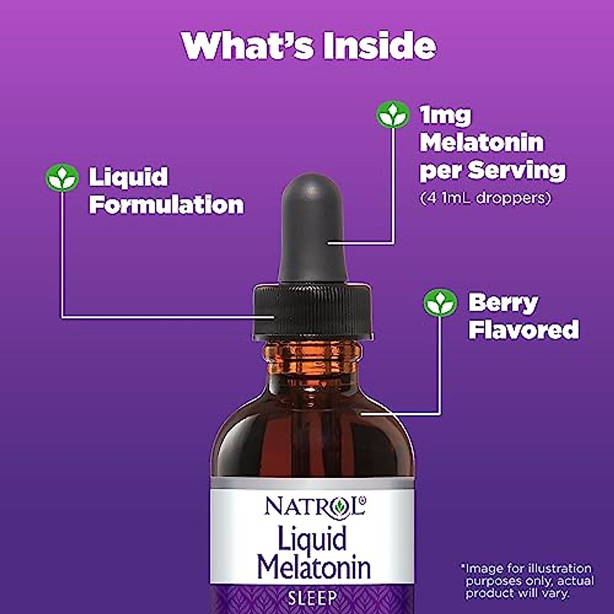 Natrol Liquid Melatonin 1mg, Berry-Flavored Dietary Supplement for Restful Sleep, 2 Fl Oz, 15 Servings