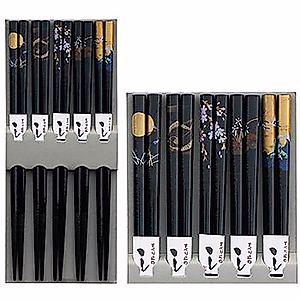 Happy Sales HSCH85/S, Bamboo Chopsticks Gift Set Crane Design, Scenery Black
