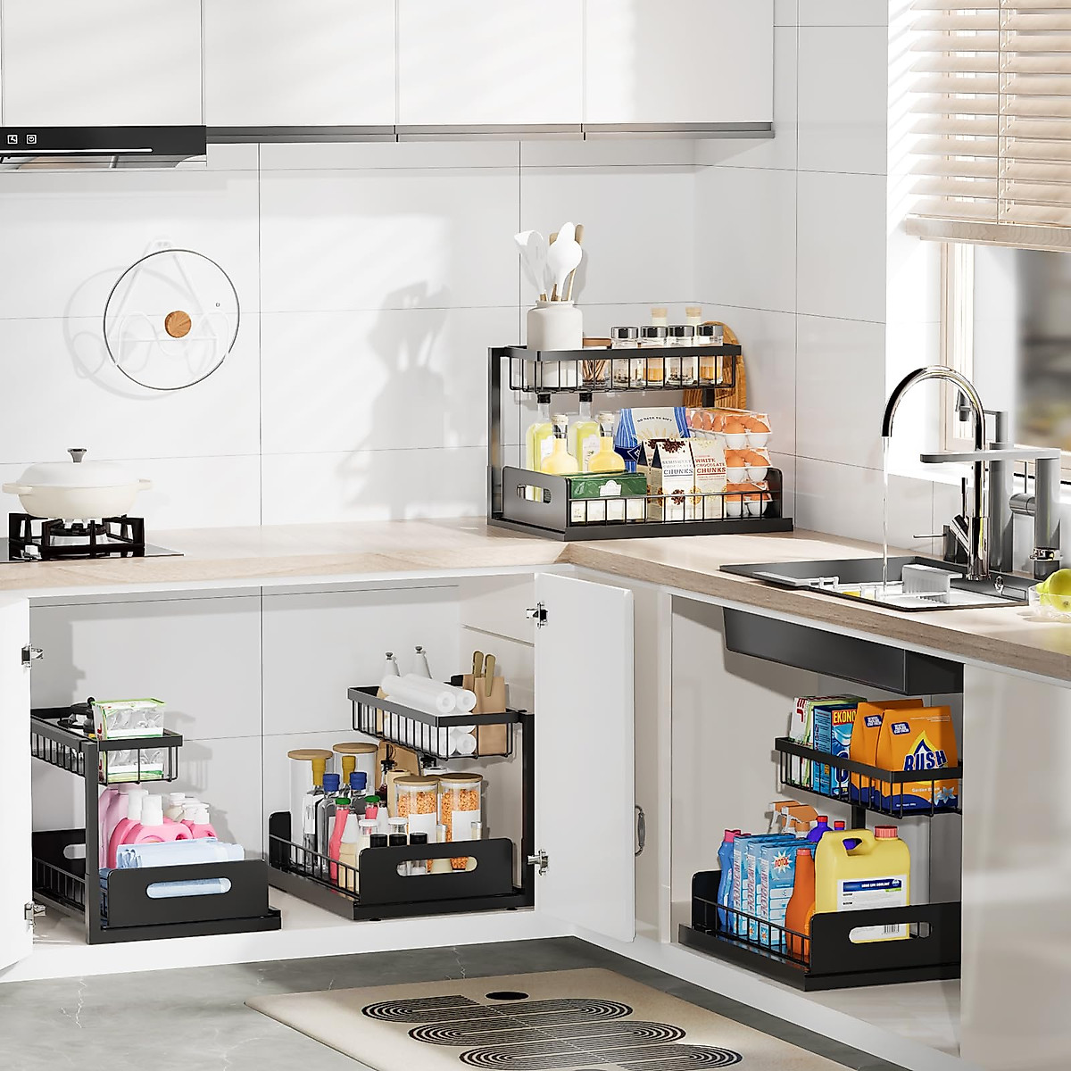 2 Pack Under Sink Organizer, 2 Tier Pull Out Cabinet Organizer Slide Out Sink Shelf Cabinet Storage Shelves, Under Sink Organizer and Storage for Kitchen Bathroom (2 Pack)