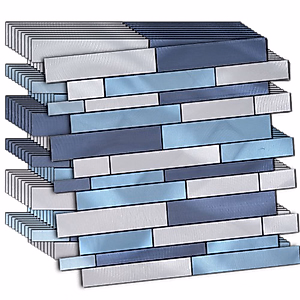 Weimeisc 10 Sheets Peel and Stick Backsplash Tile for Kitchen, Self-Adhesive Mosaic Tile, Stick on Bathroom Vanities，Fireplace Décor, Laundry Table(11.25" X 12.7") (Blue Series)
