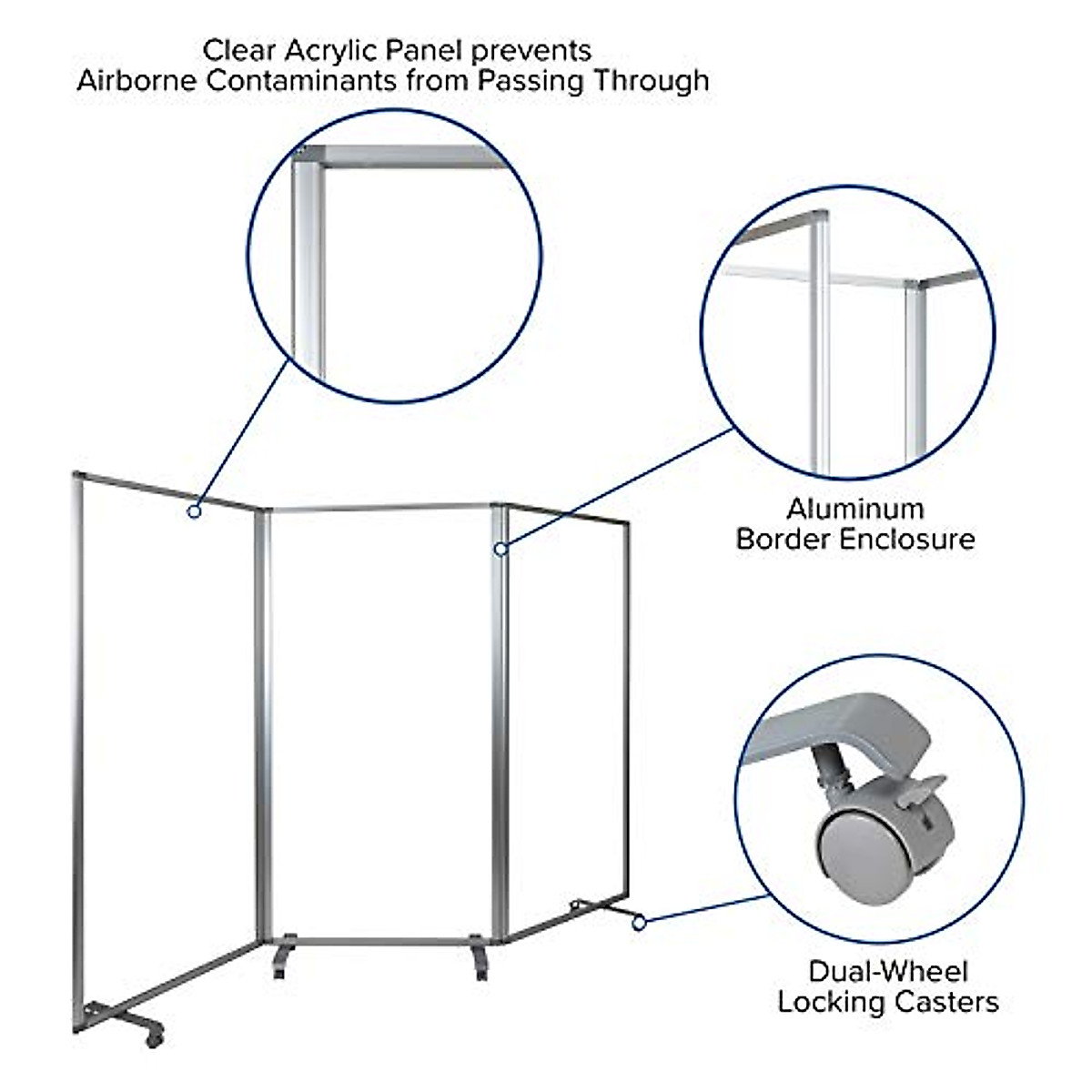 Flash Furniture Mobile Freestanding Clear Room Divider Partition Portable Roll Up Banner Sneeze Guard for Offices, Restaurants, Lobbies and Other Public Areas