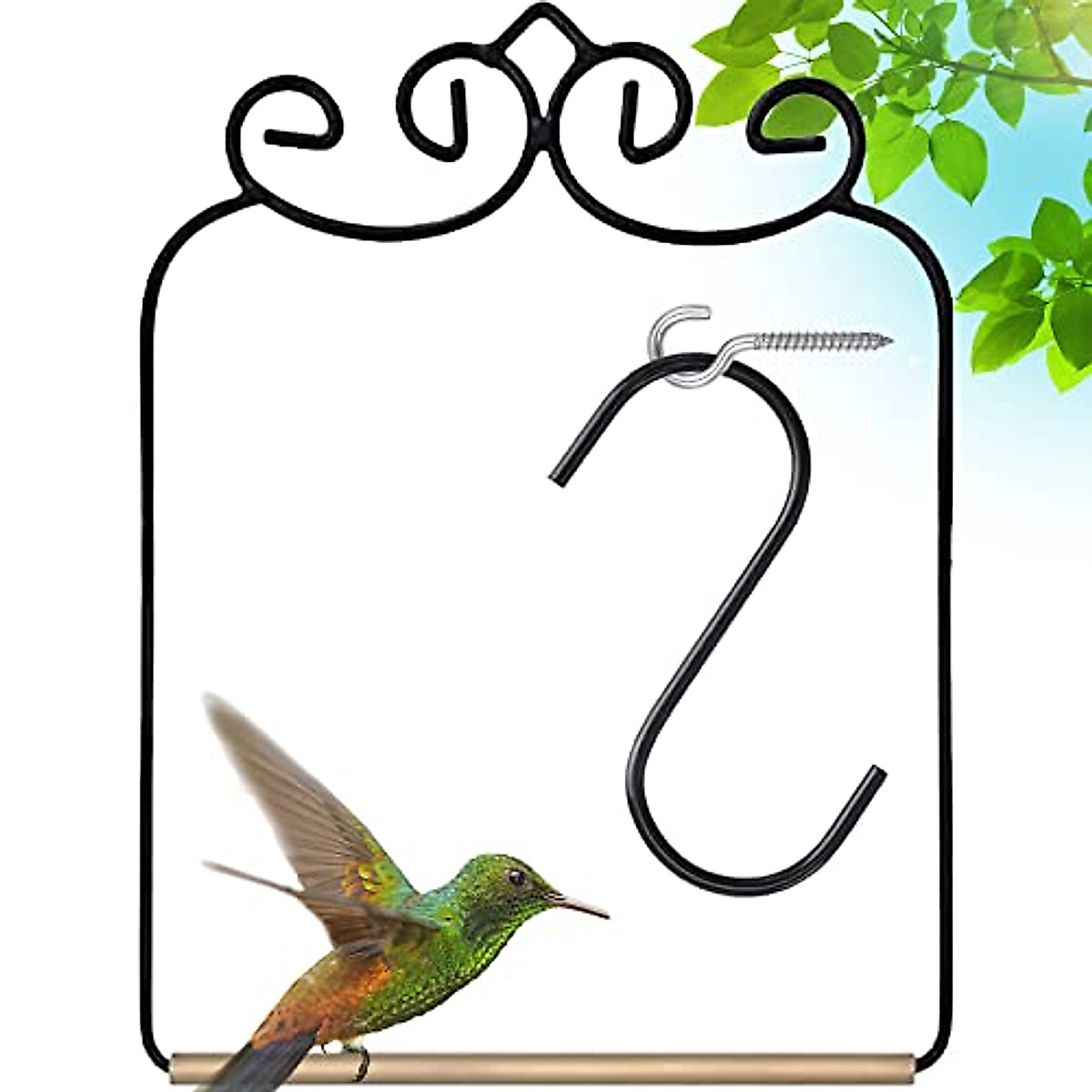 Premium Hummingbird Swing, Rust Resistant Metal Frame, Wooden Dowel, Humming Bird Perch Feeder Accessory, Birdswing For Outside