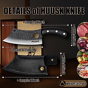 Huusk Knives Japan, Hand Forged Meat Cleaver Knife with Sheath, High Carbon Steel Kitchen Knife for Meat and Vegetables, Full Tang Butcher Knife for Camping, BBQ, Gift for Men Women