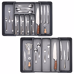 3 Pack Clear Plastic Drawer Organizer, No-Slip Cutlery Tray Utensil Organizer for Kitchen Drawers, Cosmetic Tray for Dressing Table Makeup Storage Organiser in Bedroom and Living Room 7.5" X 13"