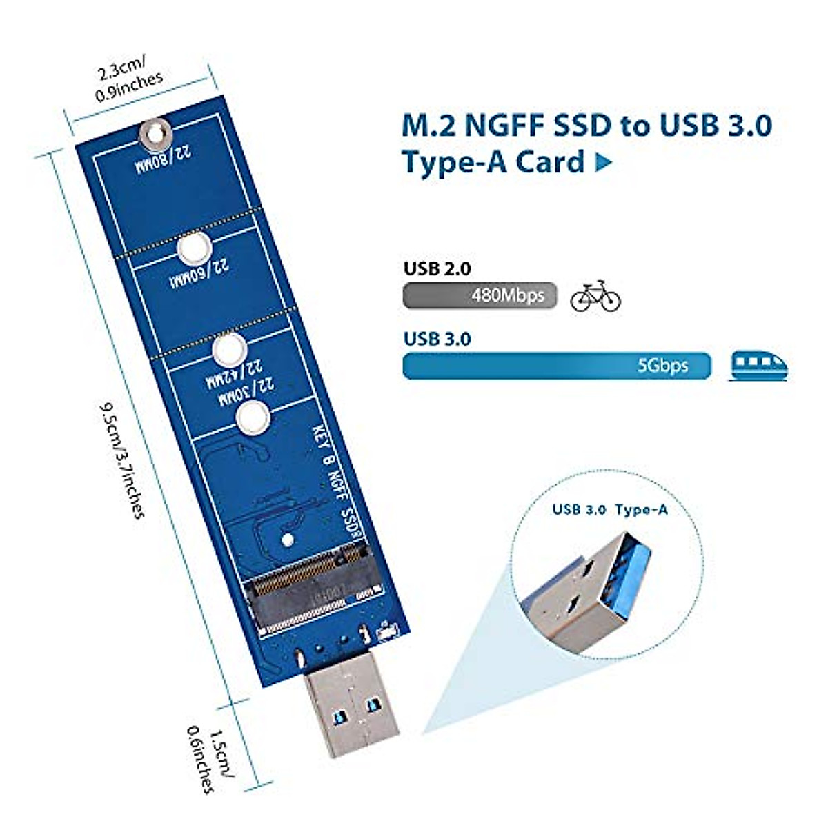 JESOT M.2 to USB Adapter, B Key M.2 SSD to USB 3.0 Reader Card, NGFF SATA Converter Support SATA Based SDD 2230 2242 2260 2280 No Cable Needed