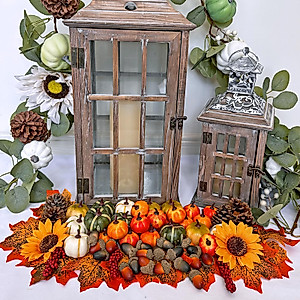 68 Pcs Assorted Mini Artificial Pumpkins with Maple Leaves Pinecones Acorns Sunflowers Berries Fall Decorating Kit for Fall Wedding Thanksgiving Halloween Table Centerpiece Wreaths Vase Bowl Fillers