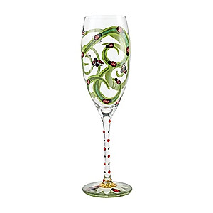 Enesco Designs by Lolita Ladybugs Hand-Painted Artisan Prosecco Glass Champagne Flute, 8 Ounce, Multicolor