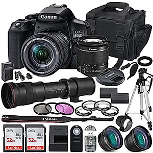 Canon EOS 850D (Rebel T8i) DSLR Camera with 18-55mm Lens Bundle + 420-800mm MF Zoom Lens + 2X 32GB Sandisk Memory + Accessory Bundle Including Auxiliary Lenses, Tripod, Camera case & More