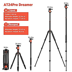 GEEKOTO 77’’ Tripod, Camera Tripod for DSLR, Compact Aluminum Tripod with 360 Degree Ball Head and 8kgs Load for Travel and Work