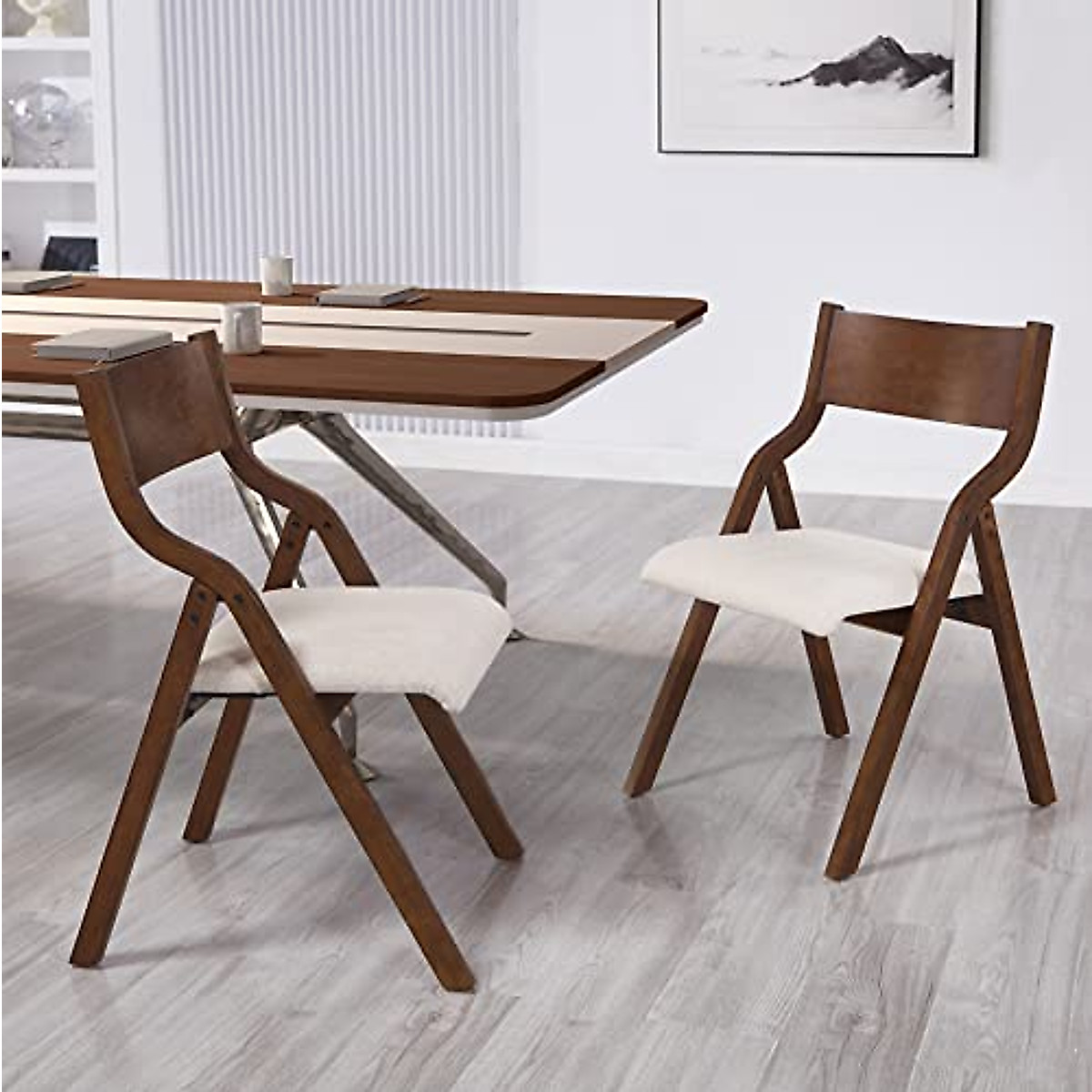 Ball & Cast Modern Folding Chairs Upholstered Kitchen Dining Chair Seating Set of 2, Walnut