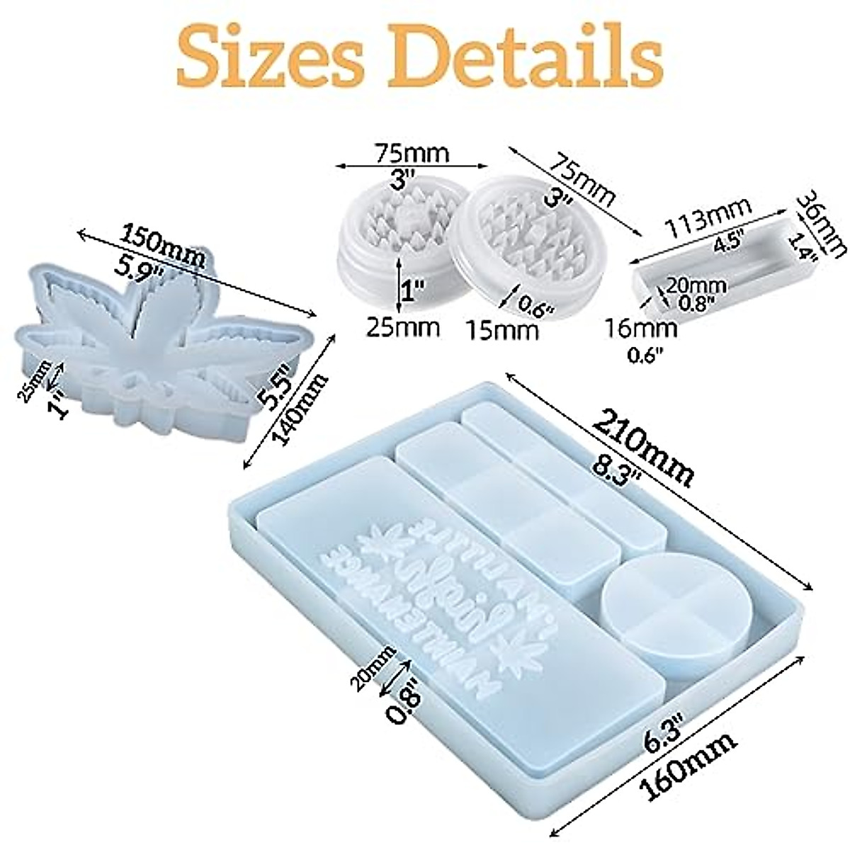 Silicone Molds for Resin - Medium Rolling Ashtray Mold and Resin Grinder Mold for Grind with Efficient Spikes Shape and Astray Mold,Rectangular Molds for Resin Casting DIY Kit