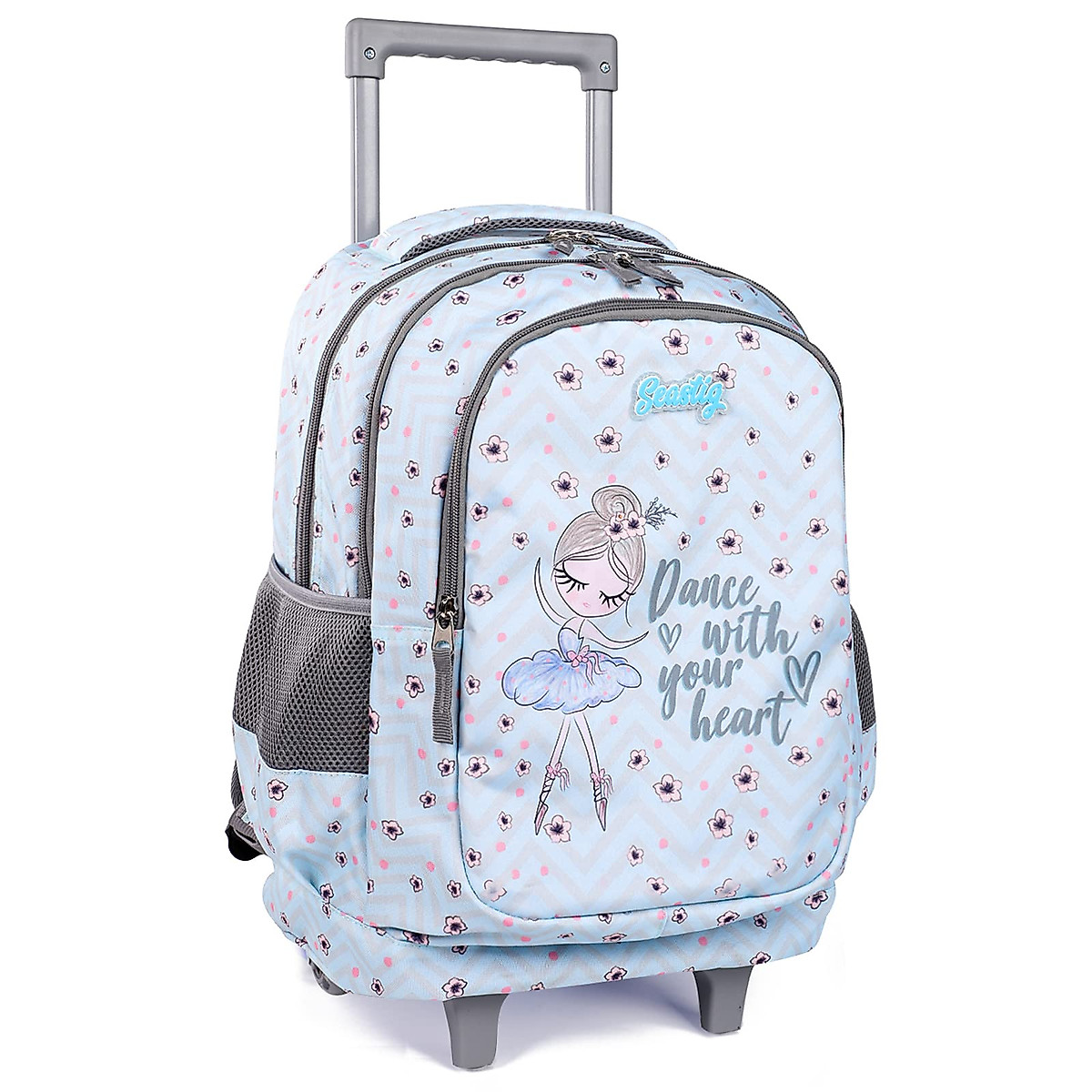 seastig Rolling Backpack for Kids Wheeled Backpack 18in Double Handle Backpack with Wheels