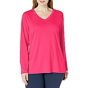 Just My Size Women's Plus Size Active Long Sleeve Cool Dri V-Neck Tee, pop Art Pink, 5X