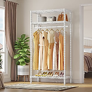 VIPEK V1S i1 Heavy Duty Garment Rack 3-Tier Wire Clothes Rack for Hanging Clothes Freestanding Closet Organizer with Hanging Rod Space Saving Wardrobe Storage Clothing Rack, White