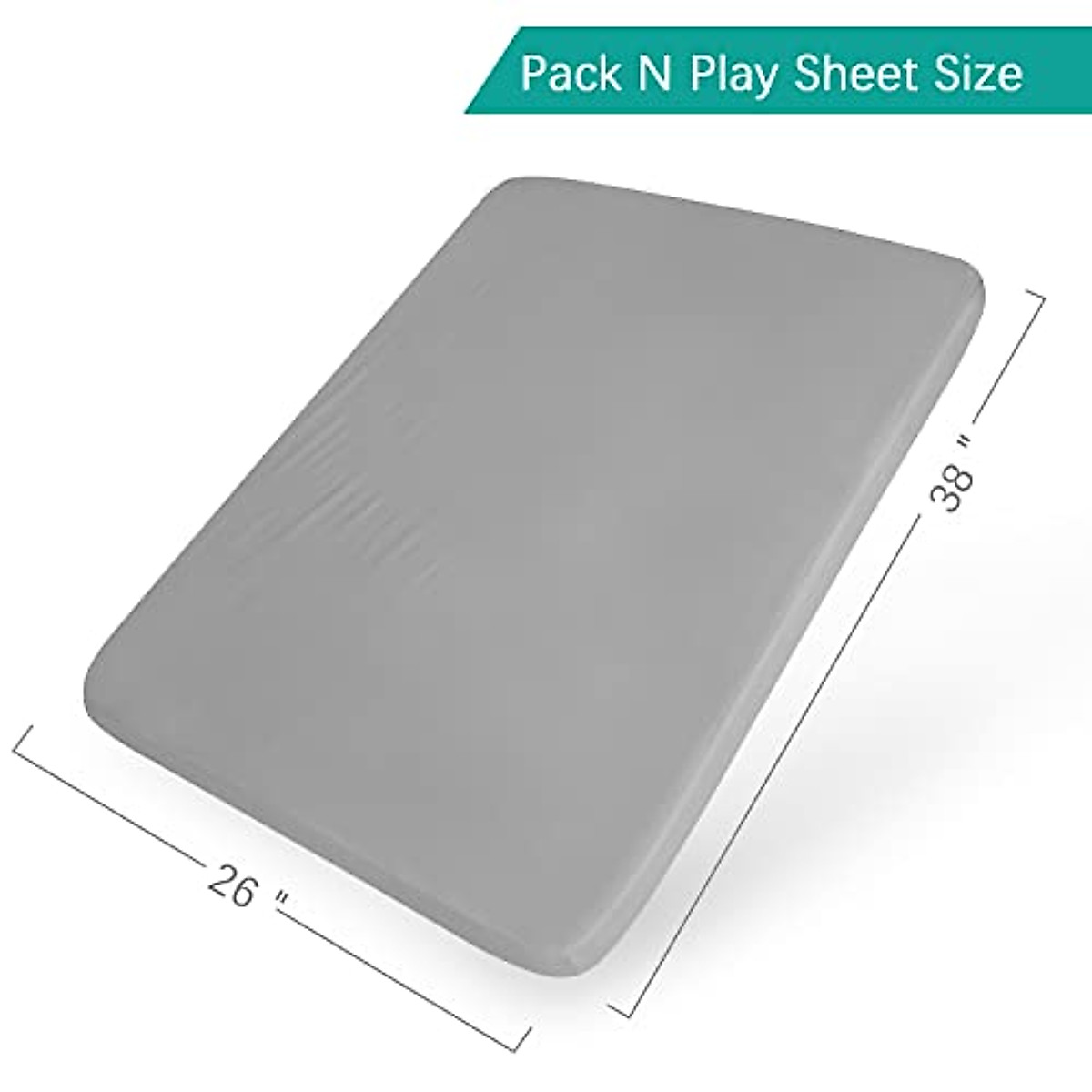 Pack and Play Sheets Fitted Waterproof 2 Pack, Mini Crib Mattress Protector 38" X 26" Portable Mini Crib Sheet for Boys & Girls/Trifold Pack and Play Mattress Topper 38" x 26", Gray