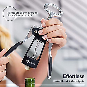 HiCoup Kitchenware Wine Openers - Corkscrew Bottle Openers, Foil Cutter Key for Waiters, Bartenders and Wine Corkscrew & Bottle Opener - Easy To Use, All-In-One Beer And Wine Bottle Openers w/Stopper