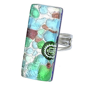 GlassOfVenice Murano Glass Venetian Reflections Rectangular Adjustable Ring - Silver Meadow