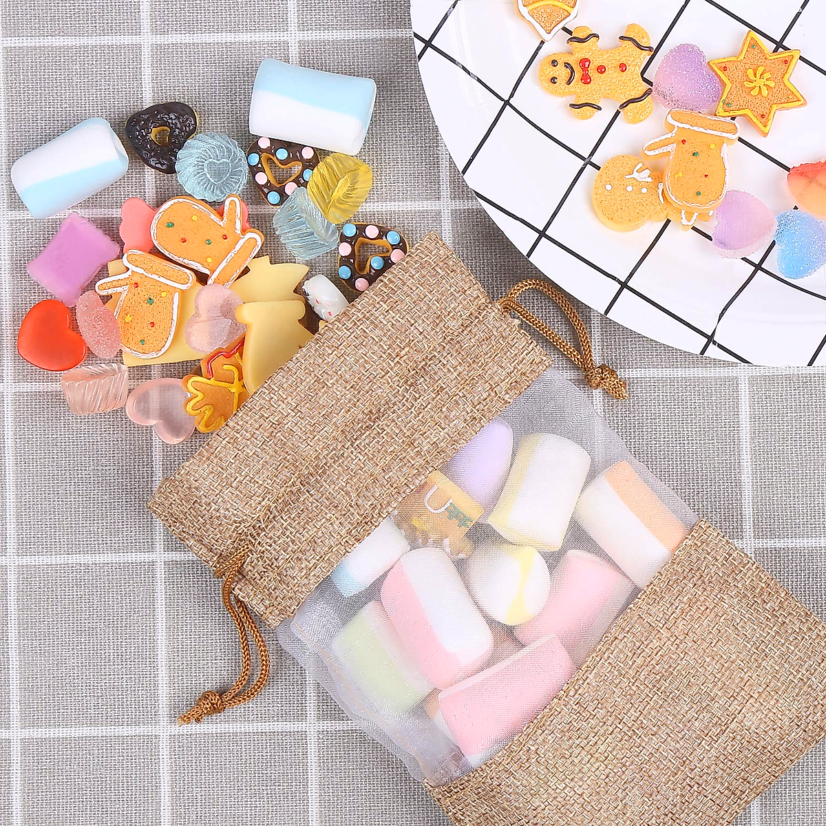 CCINEE 24PCS Burlap Drawstring Gift Bag,Organza Treat Bag Pouch for Wedding Baby Shower Party Favor Supply,4 X 6 Inch