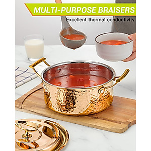 DAEDALUS 7.5QT Stainless Steel Stock Pot with Lid, 3 Triply Clad Hammered Copper Pot, Nonstick Large Stockpot for Home Kitchen Restaurant, Dishwasher Oven Safe -Gold