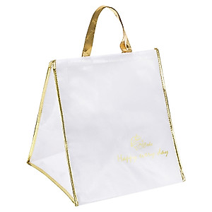 PATIKIL Insulated Grocery Bag, Non-woven Fabric Food Delivery Tote Thermal Cake Carrying Bags Food Container for Home Office Restaurant, 37cmx37cmx43cm, White